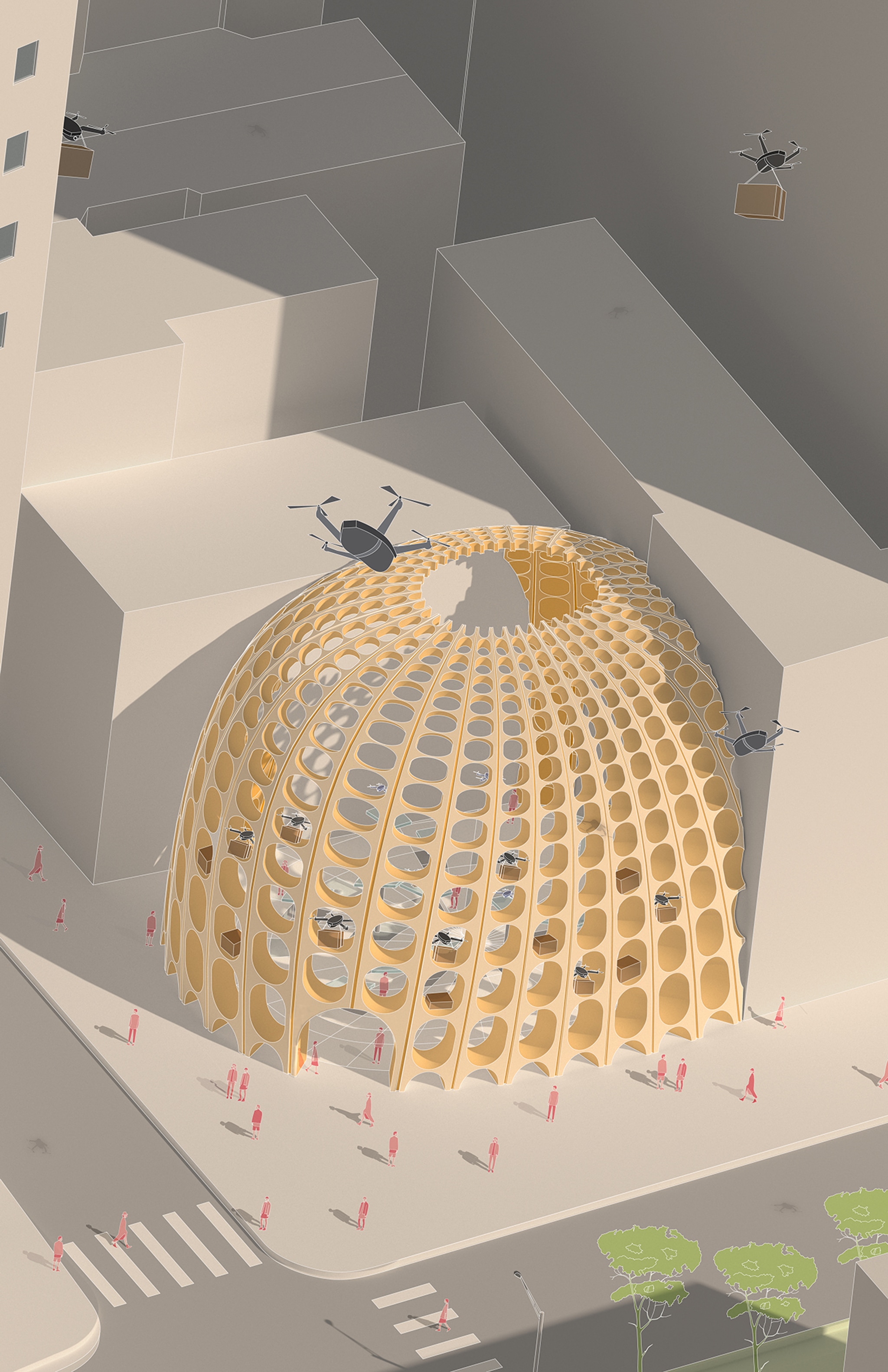 Exterior Perspective Drawing - Columbia GSAPP