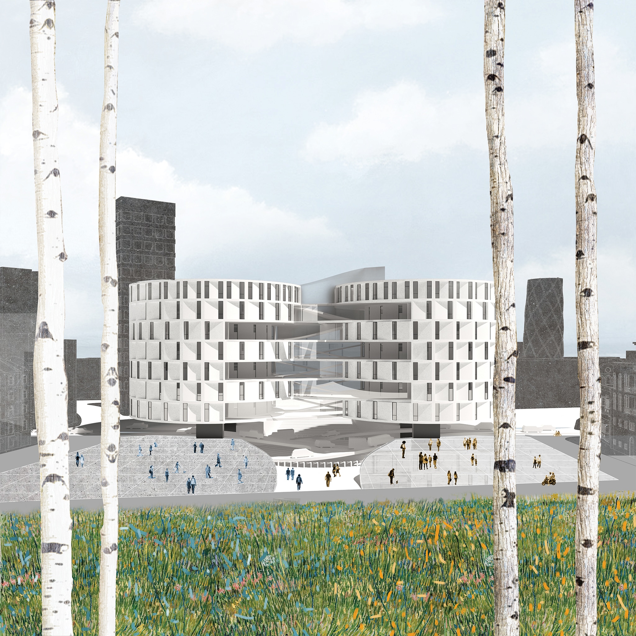 Exterior Collage Drawing - Columbia GSAPP