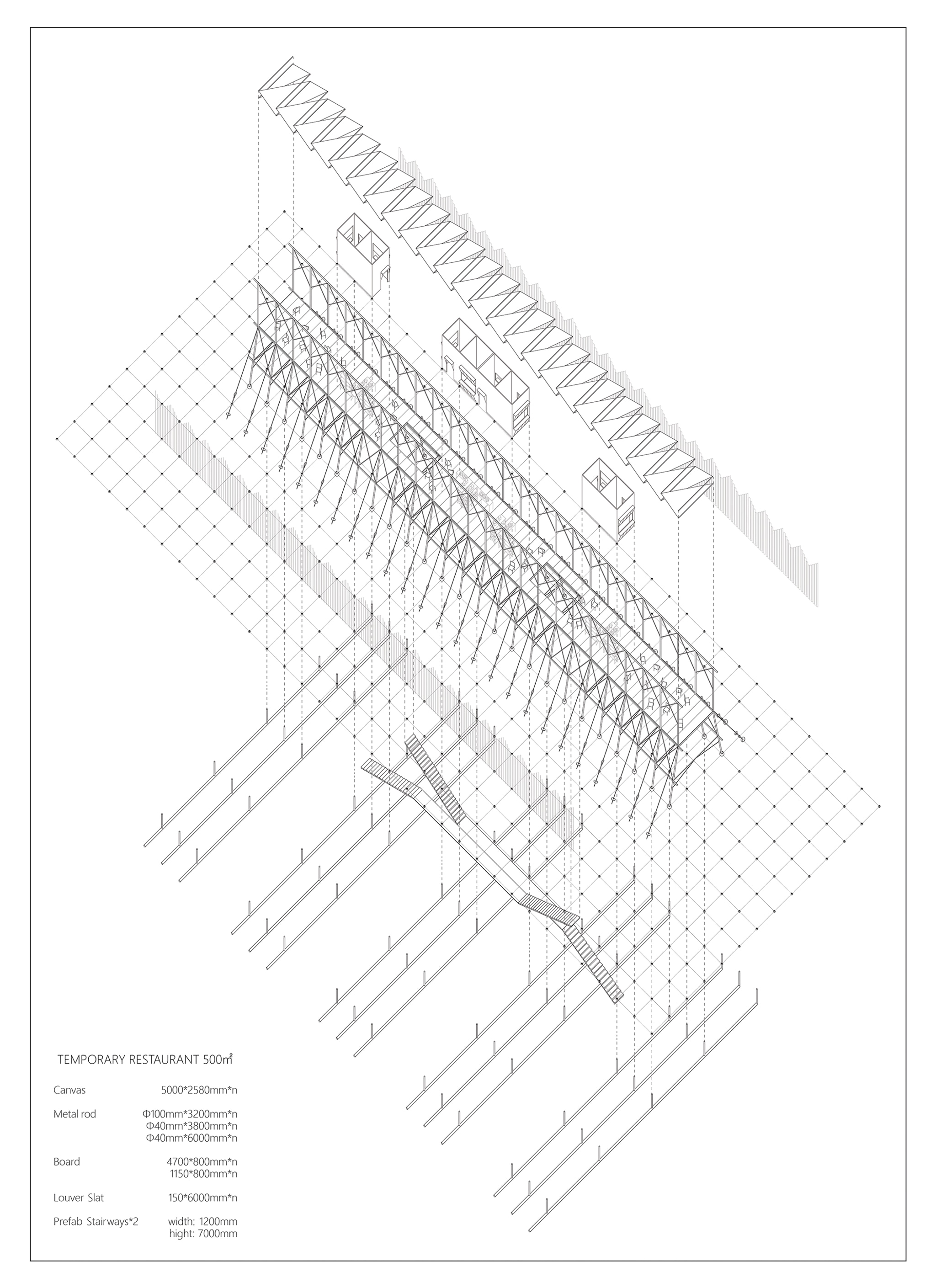 Axonometric of Restaurant - Columbia GSAPP