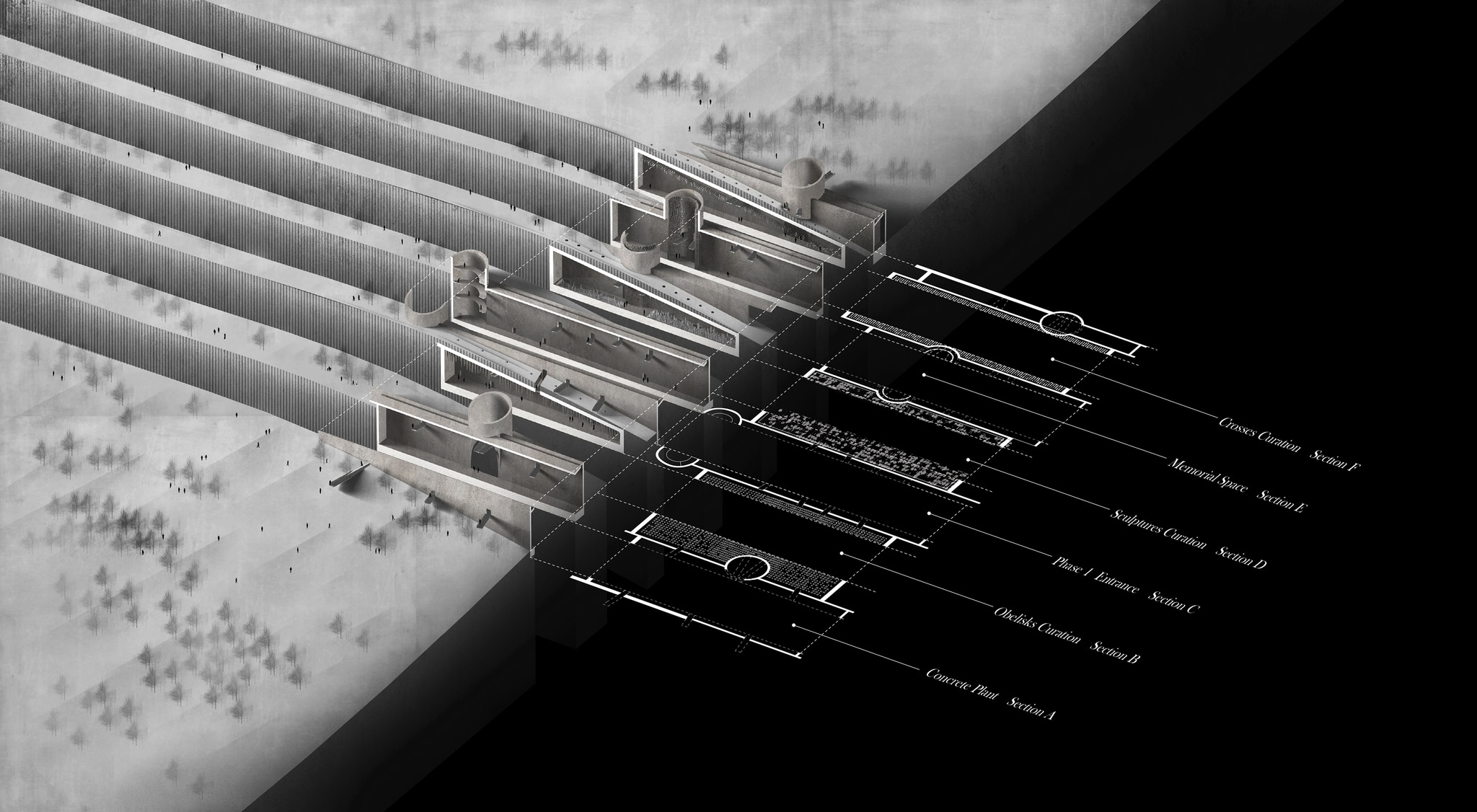 Axonometric Section with Plans - Columbia GSAPP